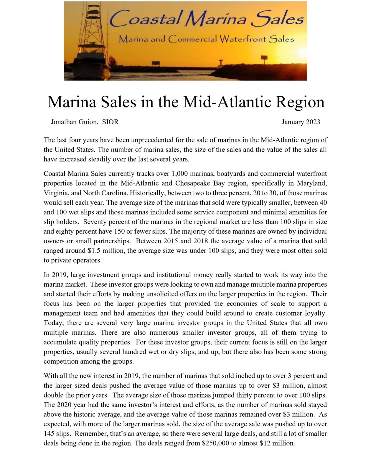 Marina Sales in the Mid-Atlantic Region - Coastal Marina Sales